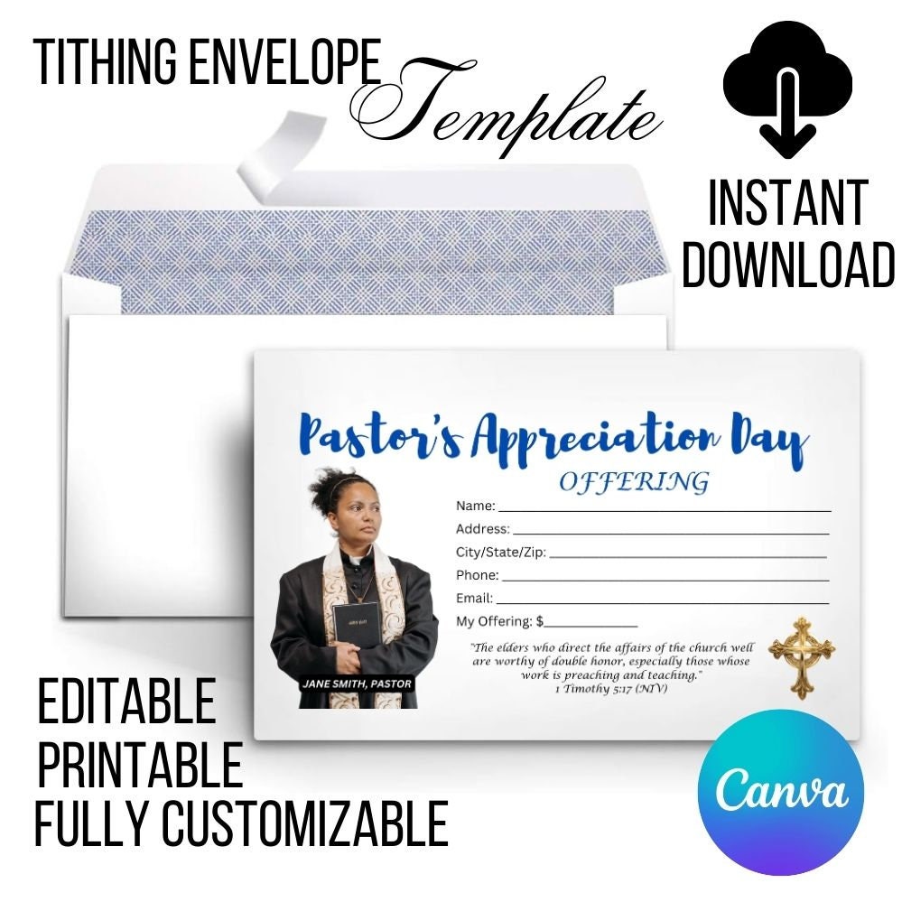 Pastor Appreciation Offering Envelope Template | Editable, Printable ...