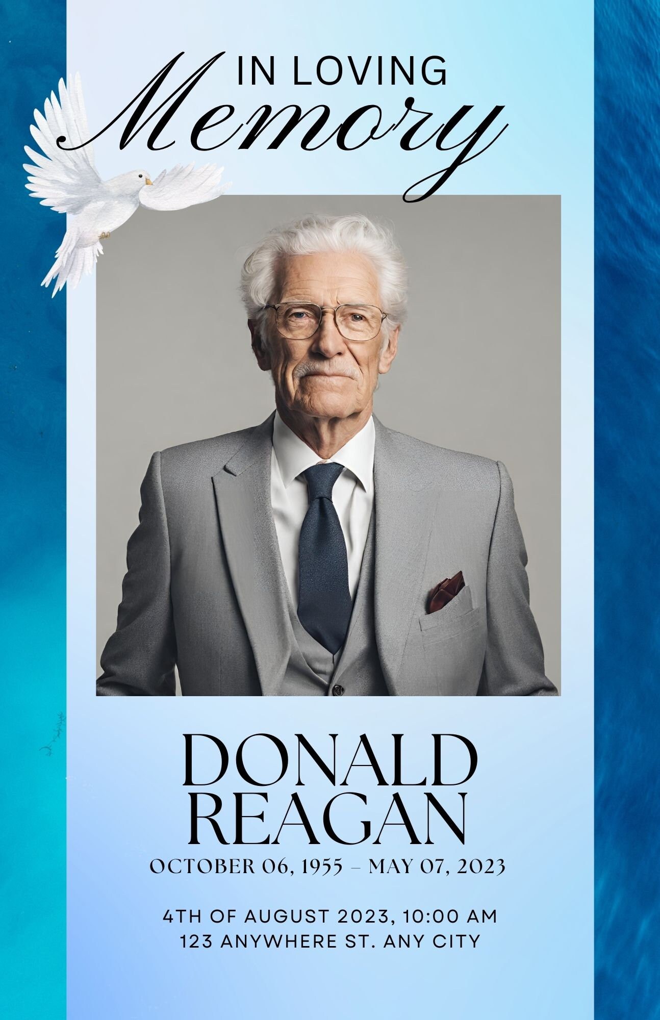 Blue Theme Funeral Program Template, Obituary, Printable (canva ...