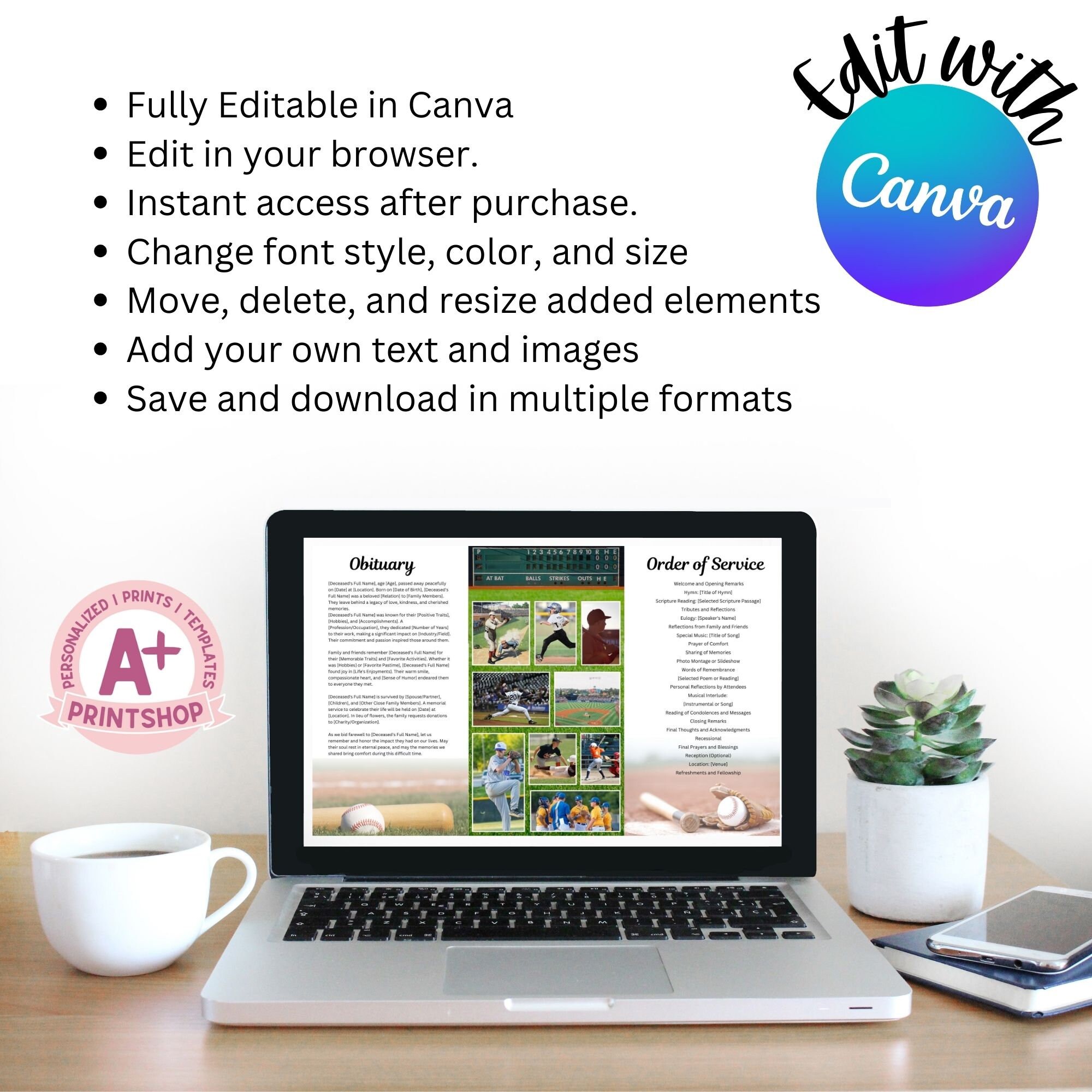 Funeral Program Template, Baseball Theme - Etsy