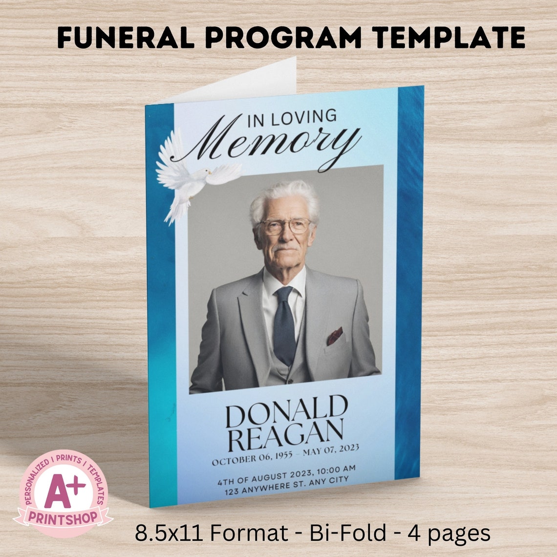 Blue Theme Funeral Program Template, Obituary, Printable (canva ...