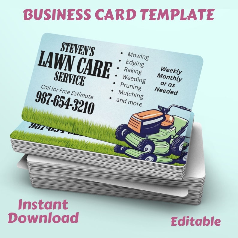 Lawn Care Service Business Card Template, Instant Download, Printable ...