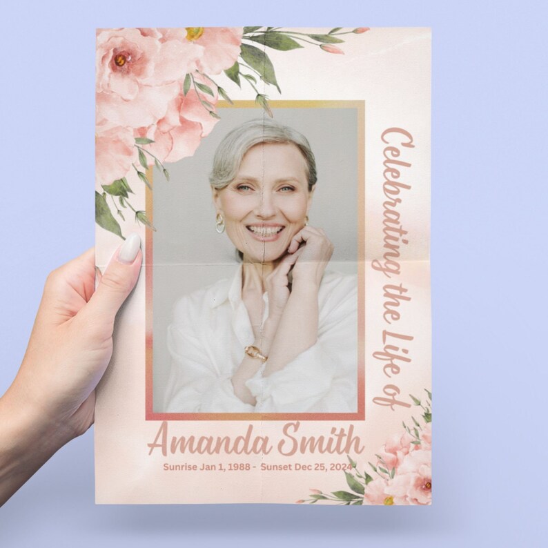 11x17 Funeral Program Template Bi-fold Editable Obituary Print From ...