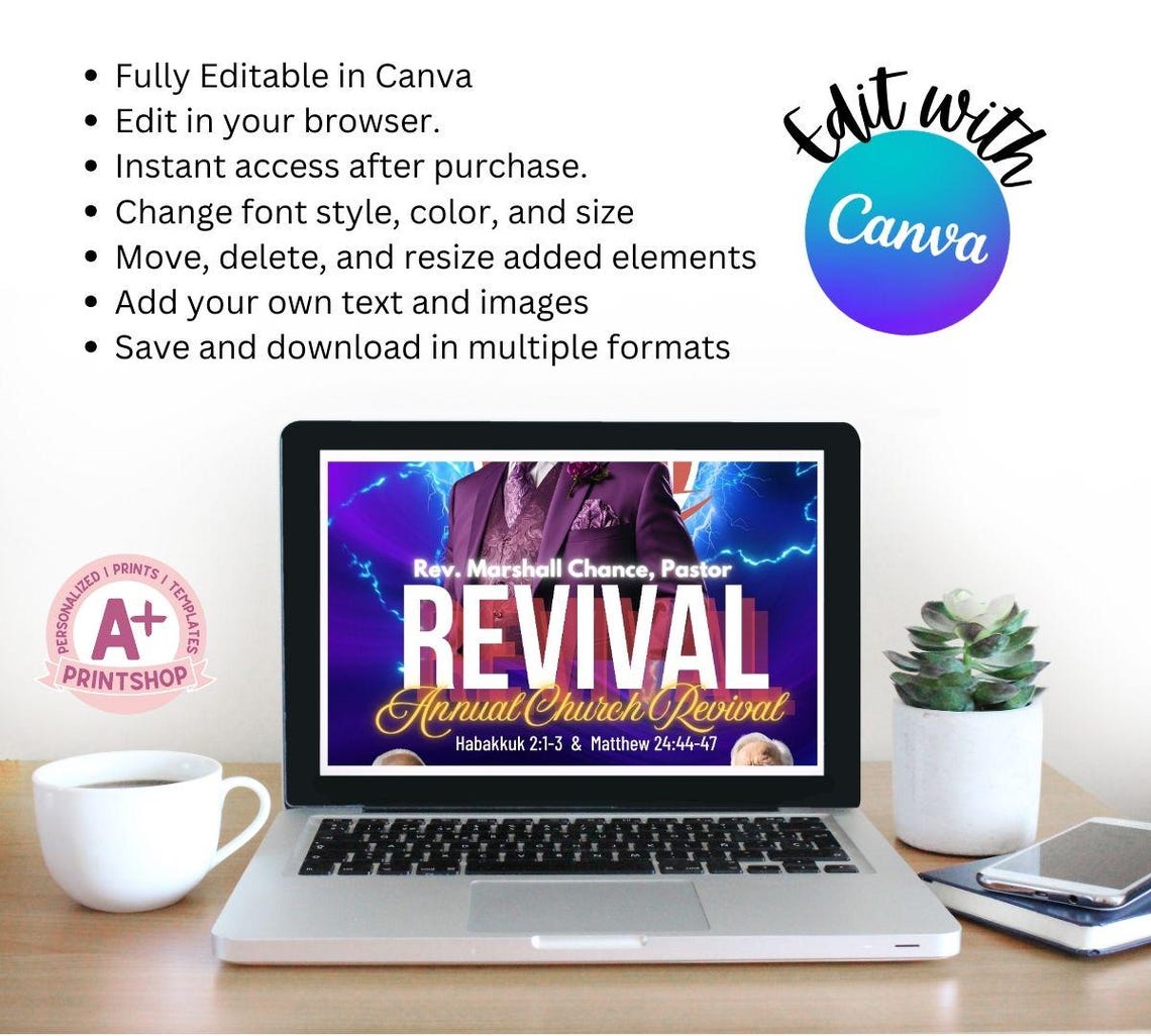 Purple Church Revival Flyer Template, Editable, Printable (digital ...