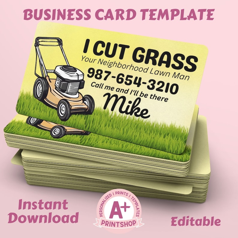 Lawncare Business Card Template, Instant Download, Printable, Editable ...