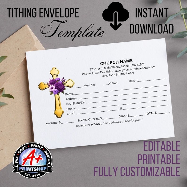 Tithe Envelopes Templates, Editable Printable Customizable, DIY ...