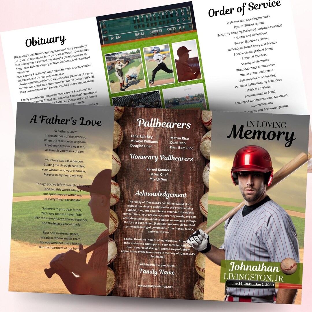 Funeral Program Template, Baseball Theme - Etsy