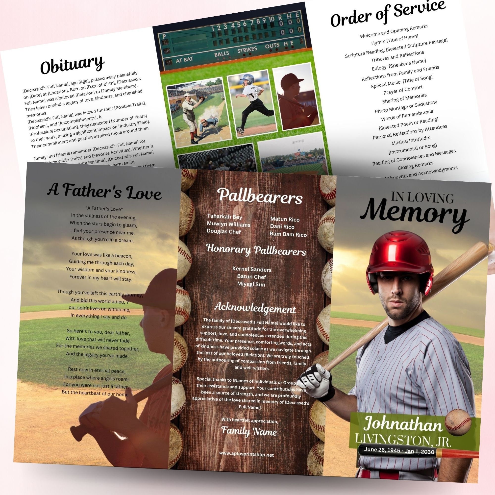 Funeral Program Template, Baseball Theme - Etsy