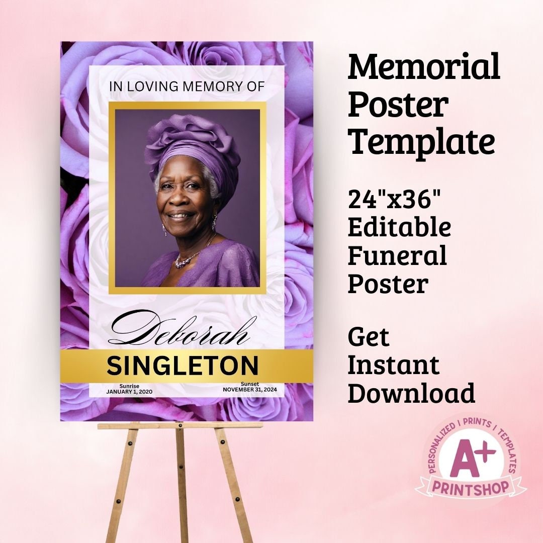 Set of 3 Funeral Sign Poster, Memorial Poster Template, 24x36 Inch ...