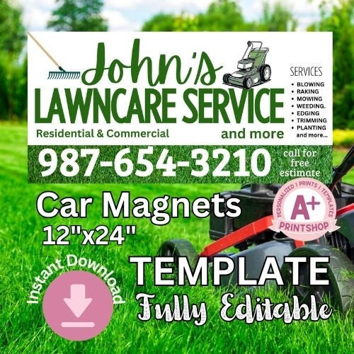 Lawn Service Magnetic Sign Template for Cars or Trucks, Get Instant ...