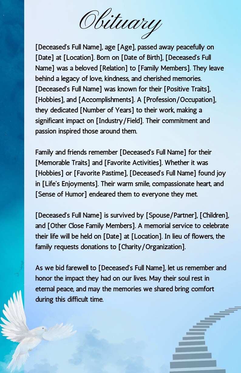 Blue Theme Funeral Program Template, Obituary, Printable (canva ...