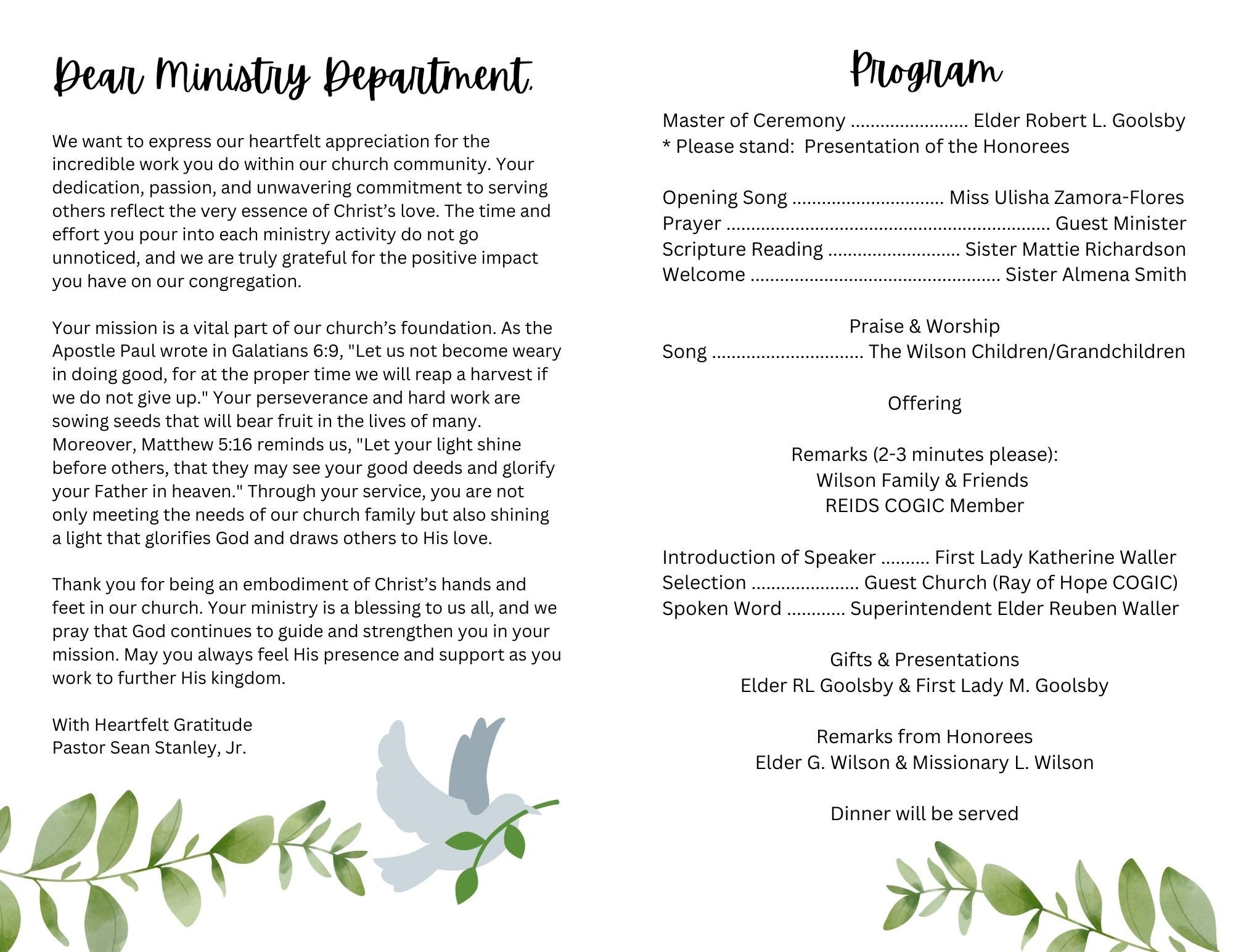 Church Program Template, Ministry Appreciation, Editable, Printable ...
