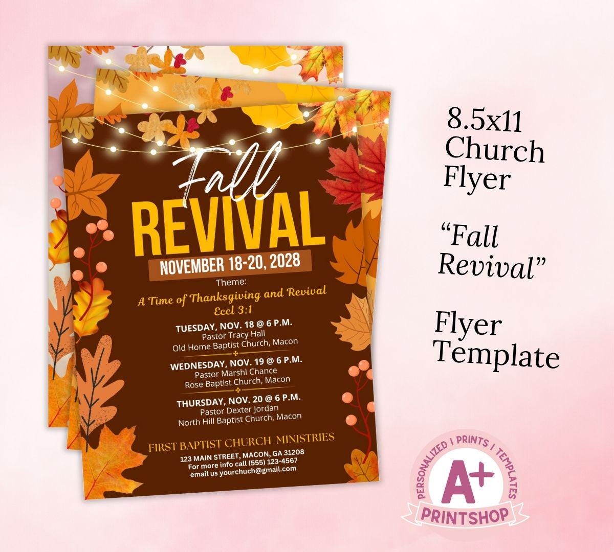 Fall Revival Church Flyer Template, Editable Christian Event (digital ...