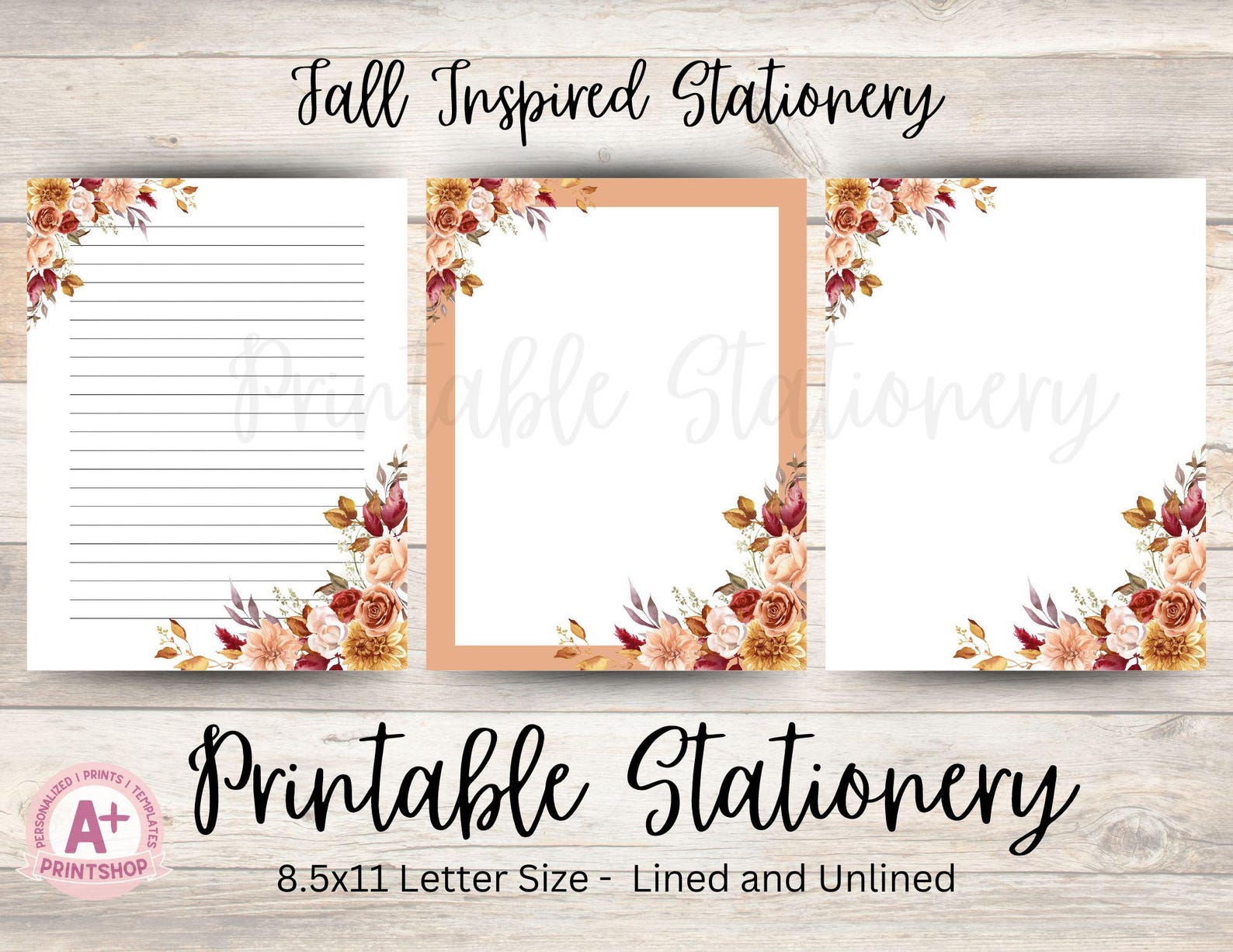 Fall Floral Printable Stationery, Lined & Unlined (digital Download) - Etsy