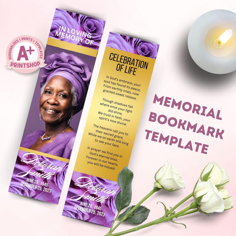 Memorial Bookmark Template, Editable Funeral Card (canva Template) - Etsy
