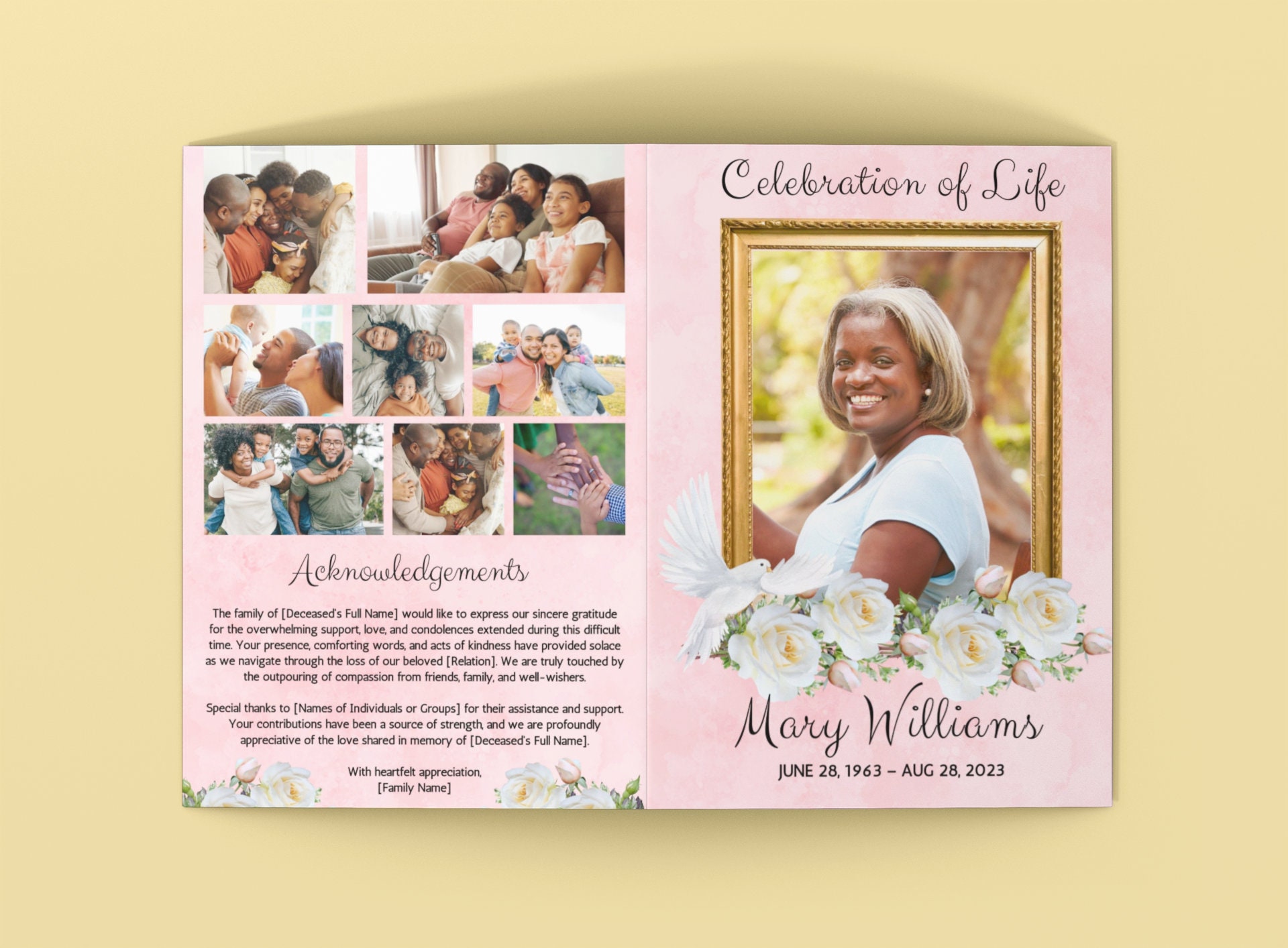 Funeral Program Template | Pink Obituary Template | Instant Download ...
