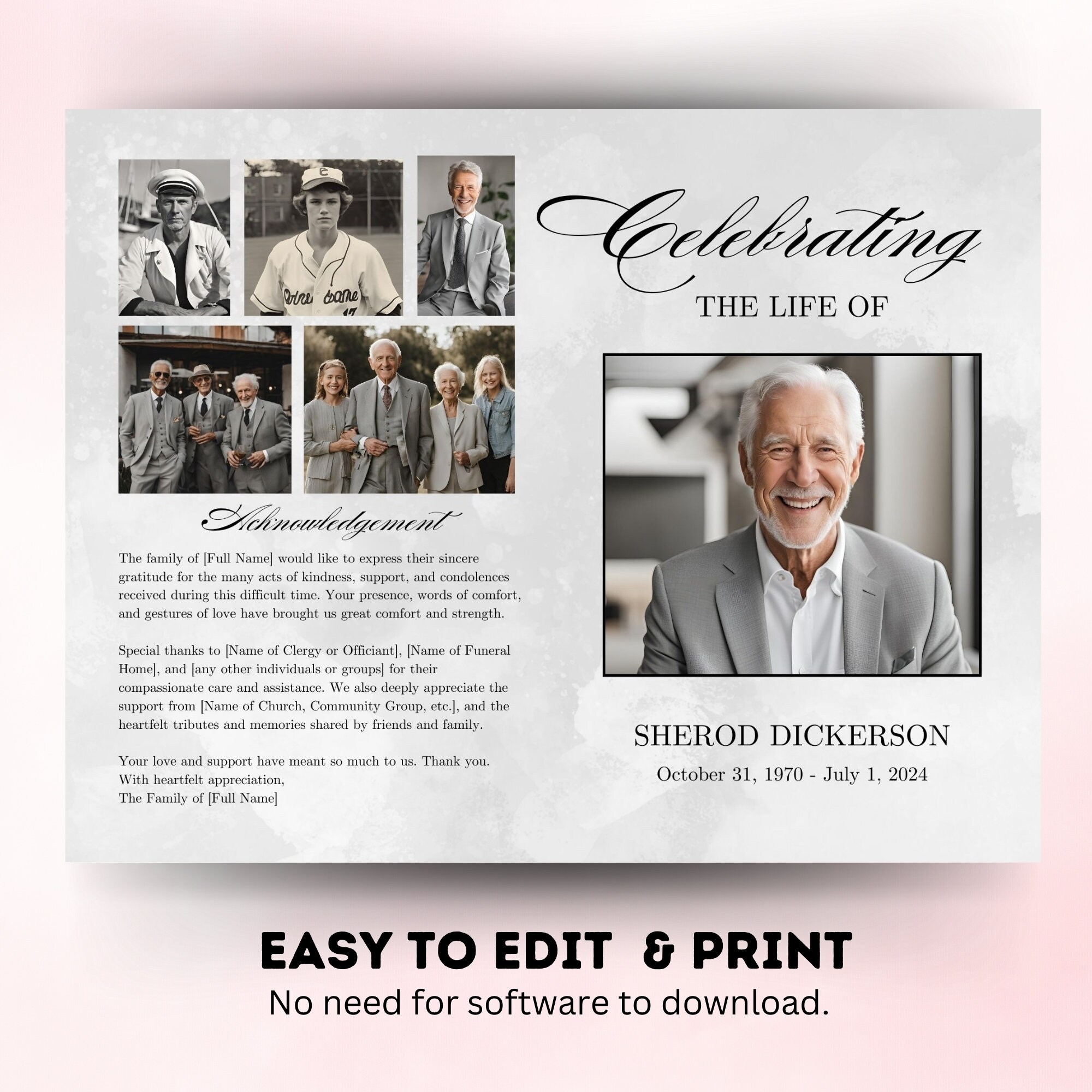 Minimalist Funeral Program, Obituary Program, Simple Memorial Program ...