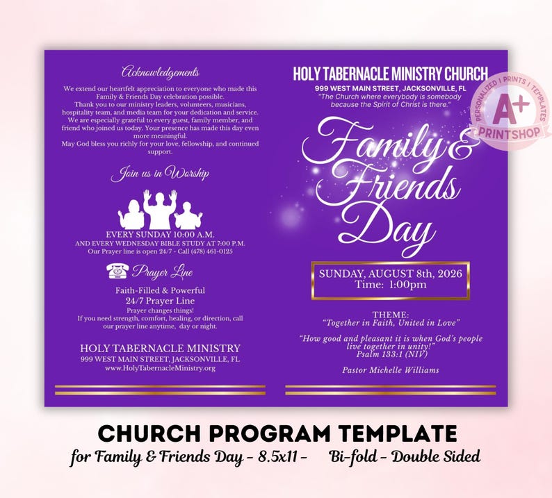 Family & Friends Day Program Template, 8.5x11 Bi-fold Canva Editable ...