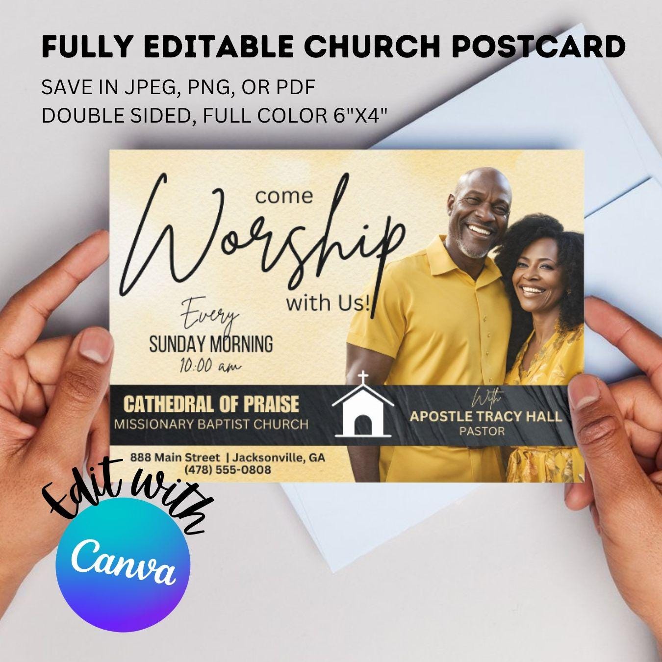 Editable Church Worship Postcard Template, 6x4 (digital Download) - Etsy