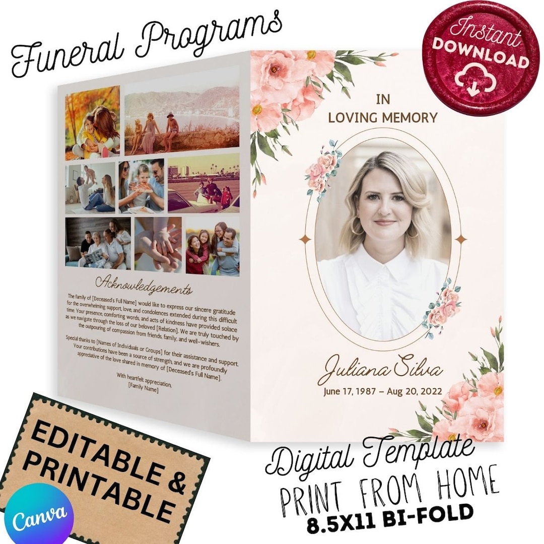 Funeral Program Template | Obituary Template | Instant Download ...