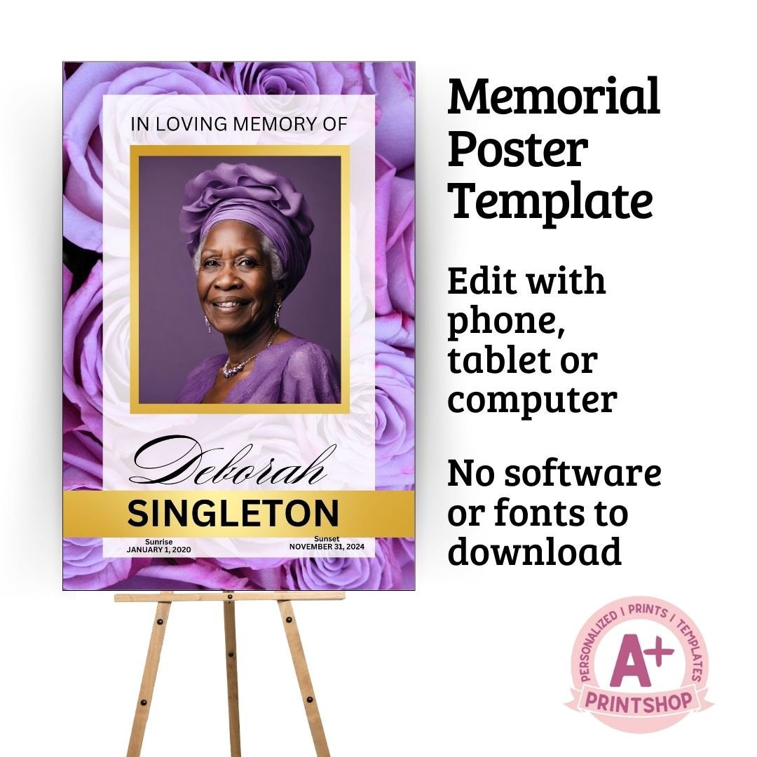 Set of 3 Funeral Sign Poster, Memorial Poster Template, 24x36 Inch ...