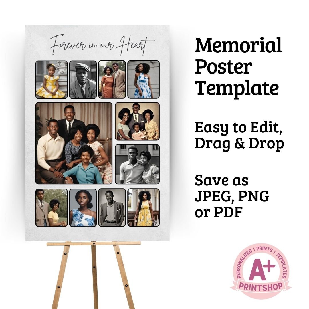 Set of 3 Funeral Posters, Memorial Poster Template, 24x36 Inch Collage ...