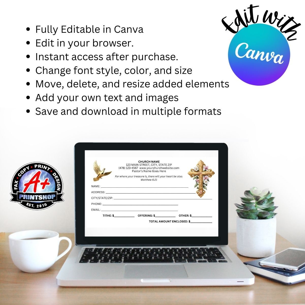 Church Envelopes Template, Edit and Print, Instant Download, Tithe ...