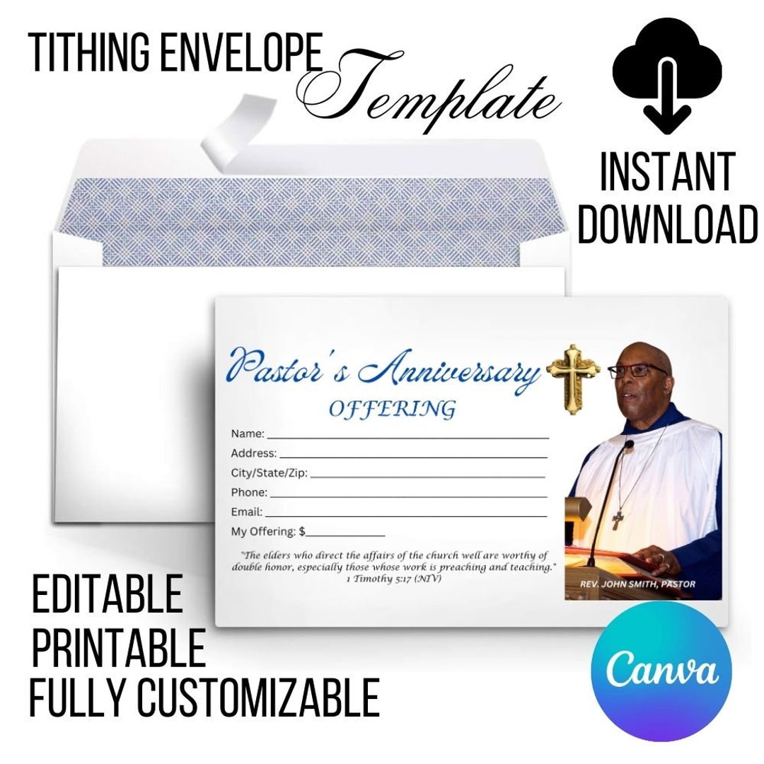 Pastor Anniversary Offering Envelope Template, Editable Church ...