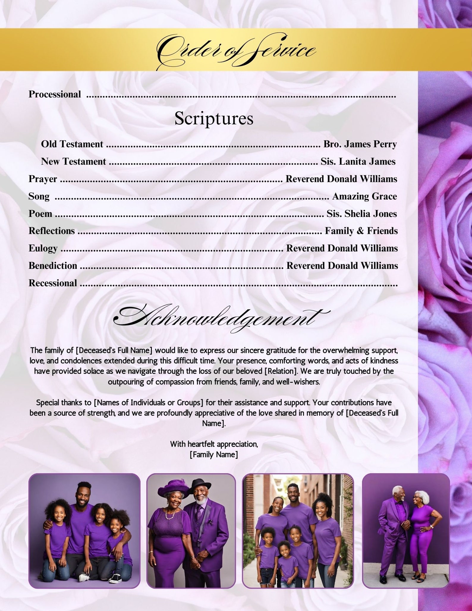 Funeral Program Template Purple Obituary Instant Download Printable ...