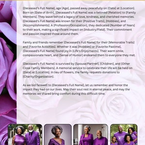 Funeral Program Template | Purple Obituary | Instant Download ...