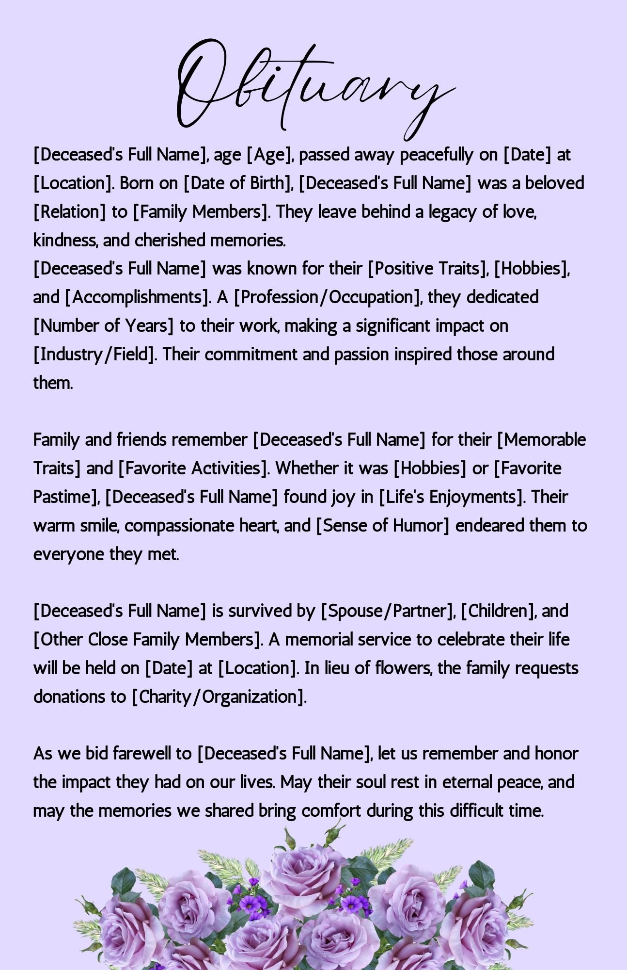 Funeral Program Template | Obituary Template | Instant Download ...