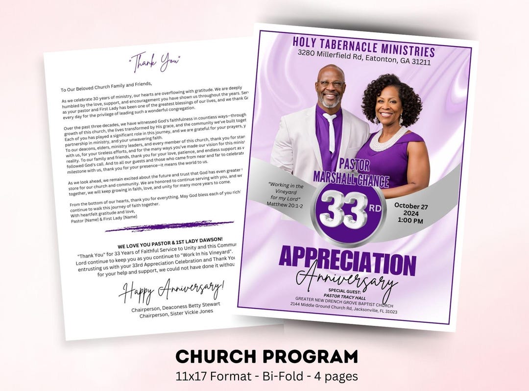 Pastoral Anniversary Program Template 11x17, Pastor Anniversary ...