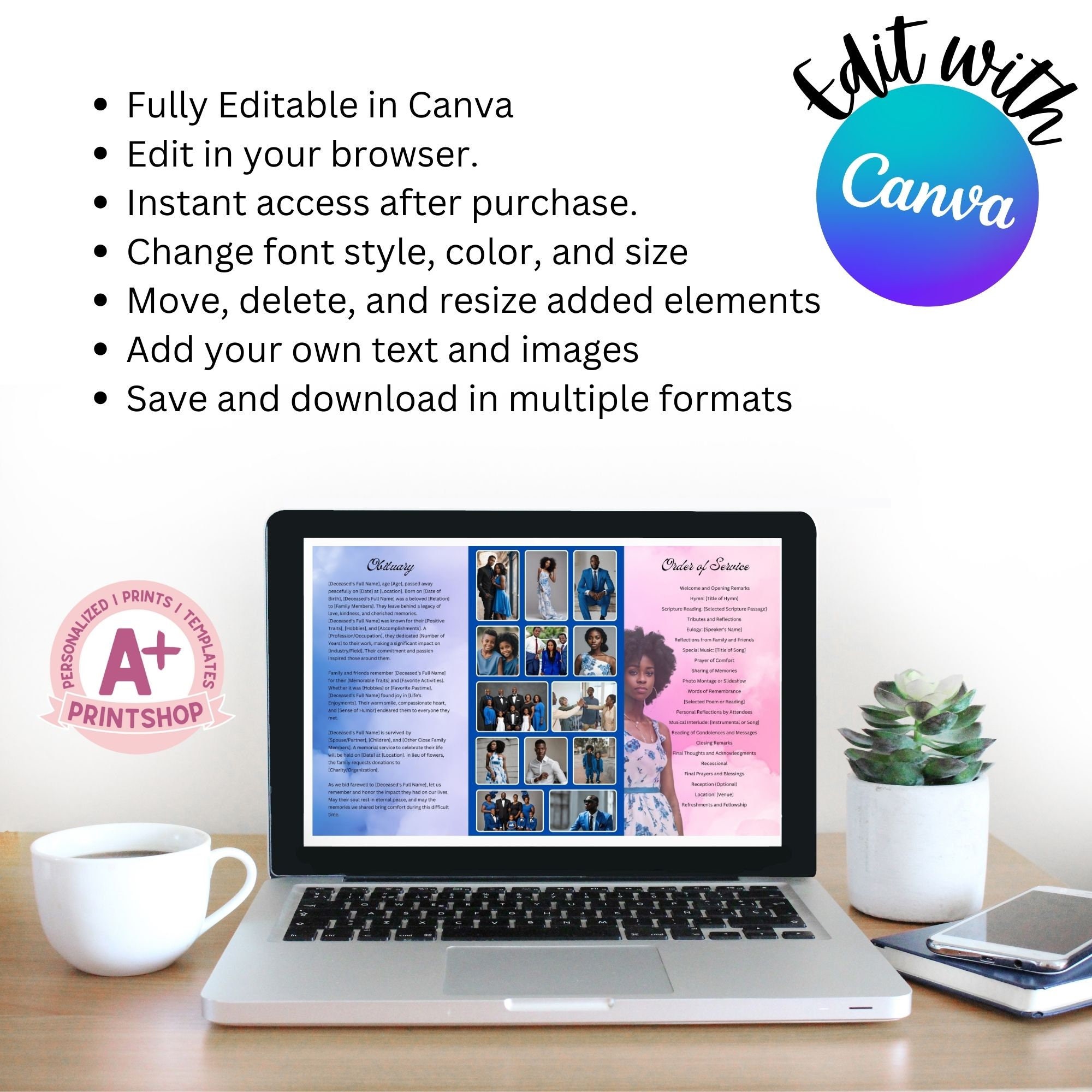 Tri-fold Obituary, Editable Obituary, Obituary for Woman, Printable ...