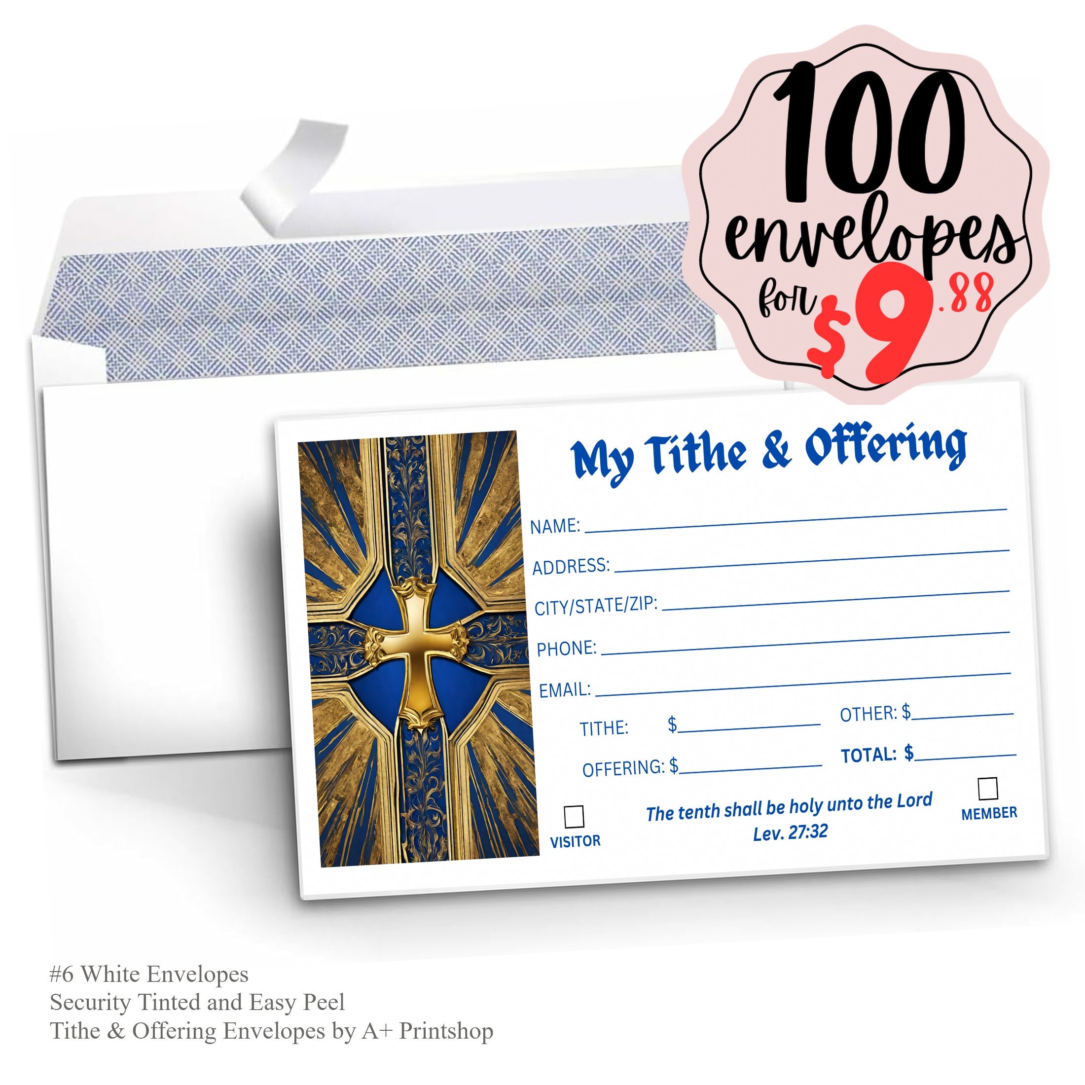 Church Envelopes - 100 Tithe & Offering Envelopes | Blue and Gold - Etsy