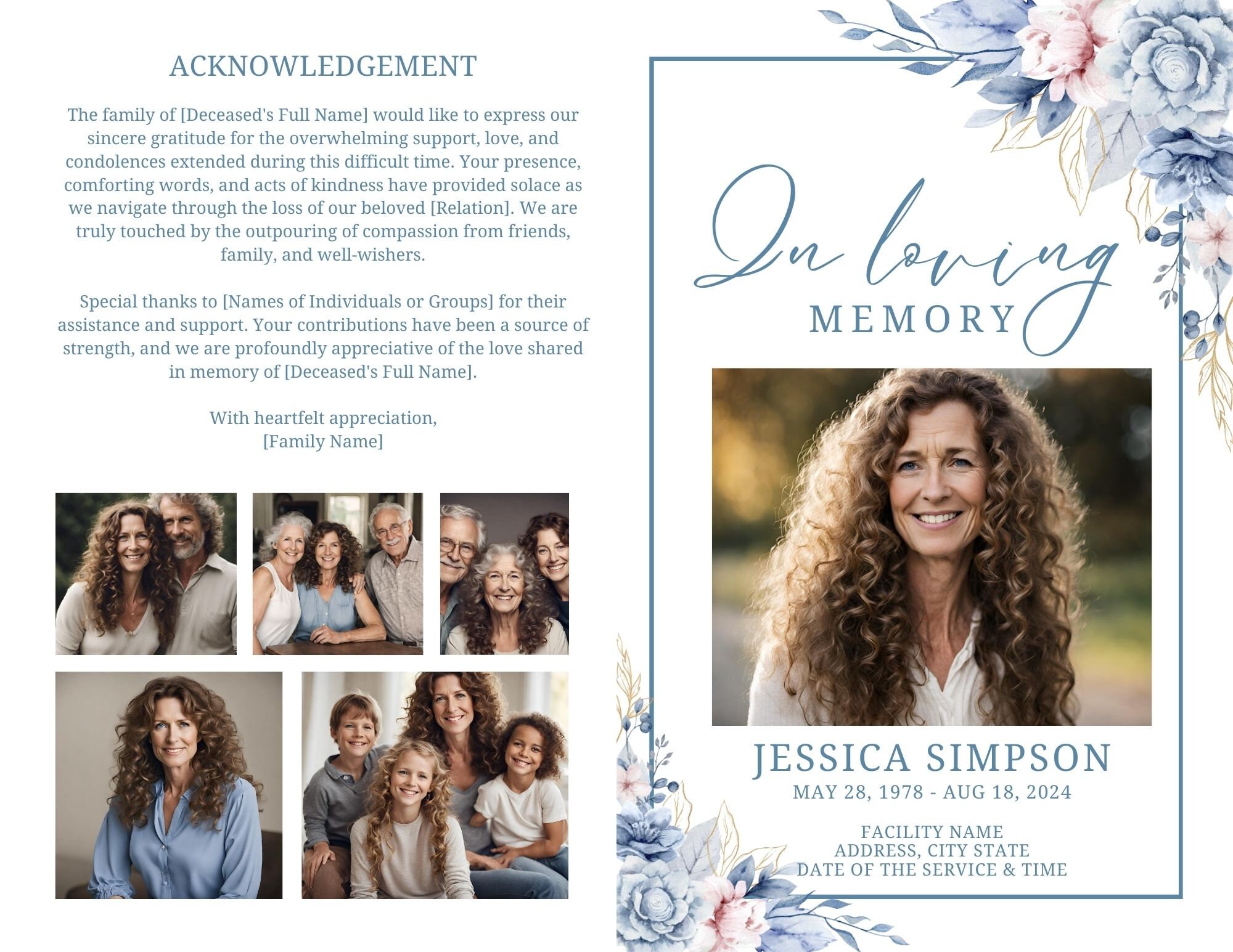 Funeral Program Template for Woman Simple Obituary Woman Instant ...