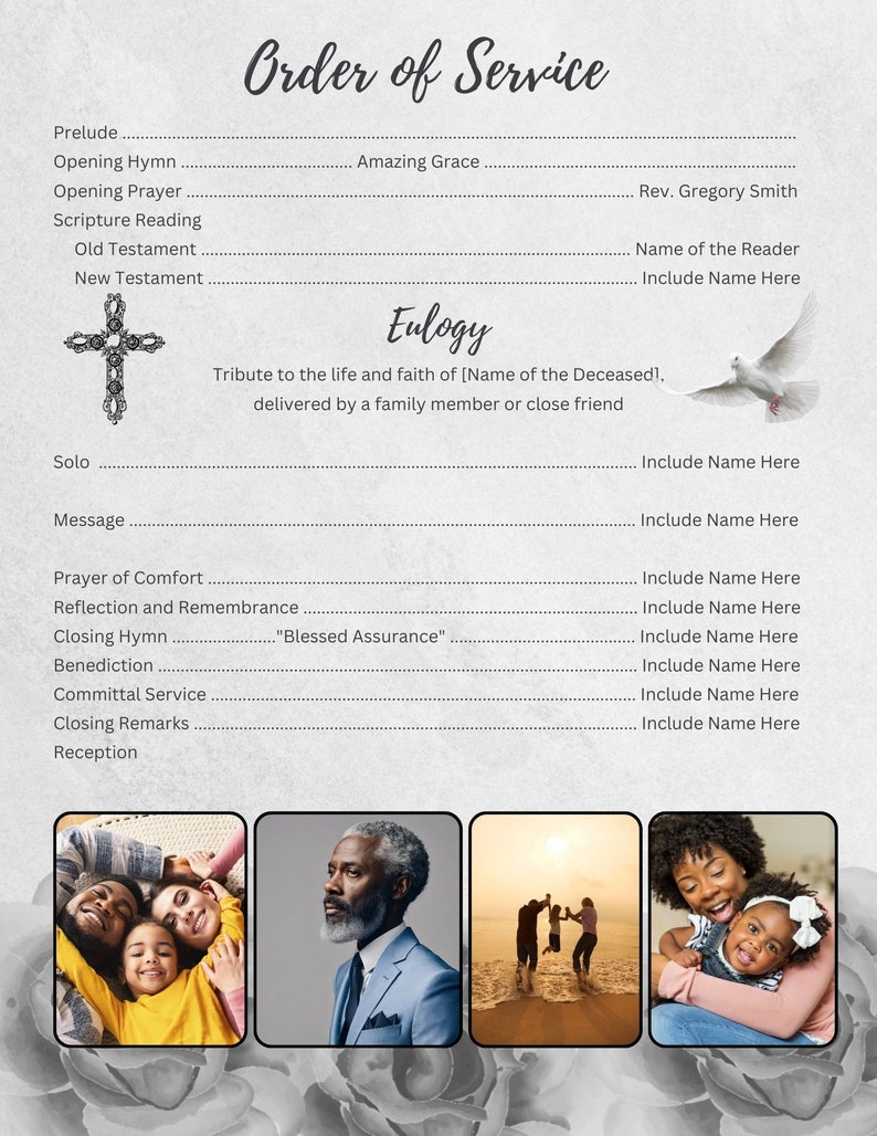 Funeral Program Template Canva Obituary For Man Instant Download