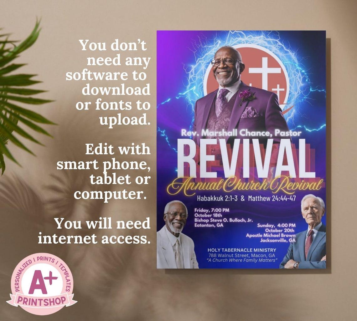 Purple Church Revival Flyer Template, Editable, Printable (digital ...