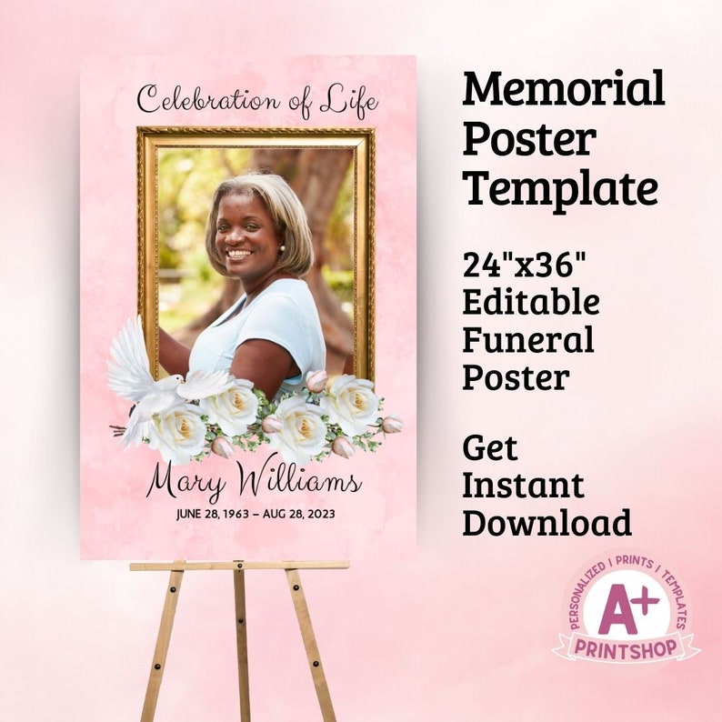 Funeral Sign Poster, Memorial Poster Template, 24x36 Inch Funeral ...