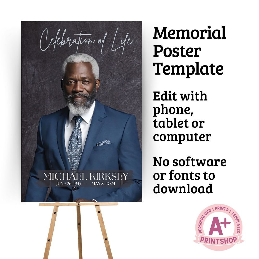 Set of 3 Funeral Posters, Memorial Poster Template, 24x36 Inch Collage ...