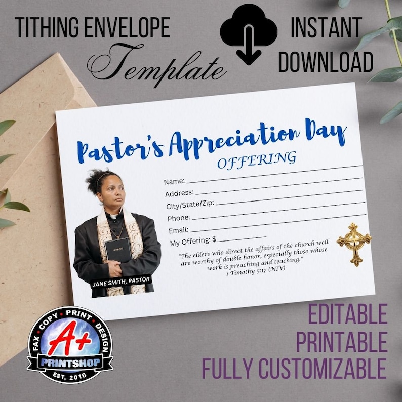 Pastor's Appreciation Offering Envelopes Template | Instant Download ...