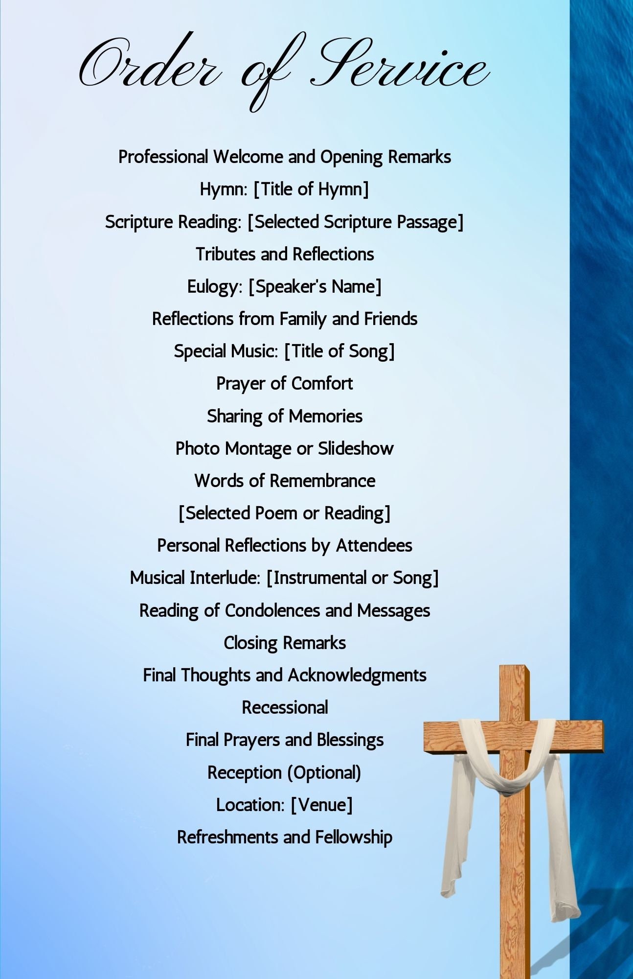 Blue Theme Funeral Program Template, Obituary, Printable (canva ...