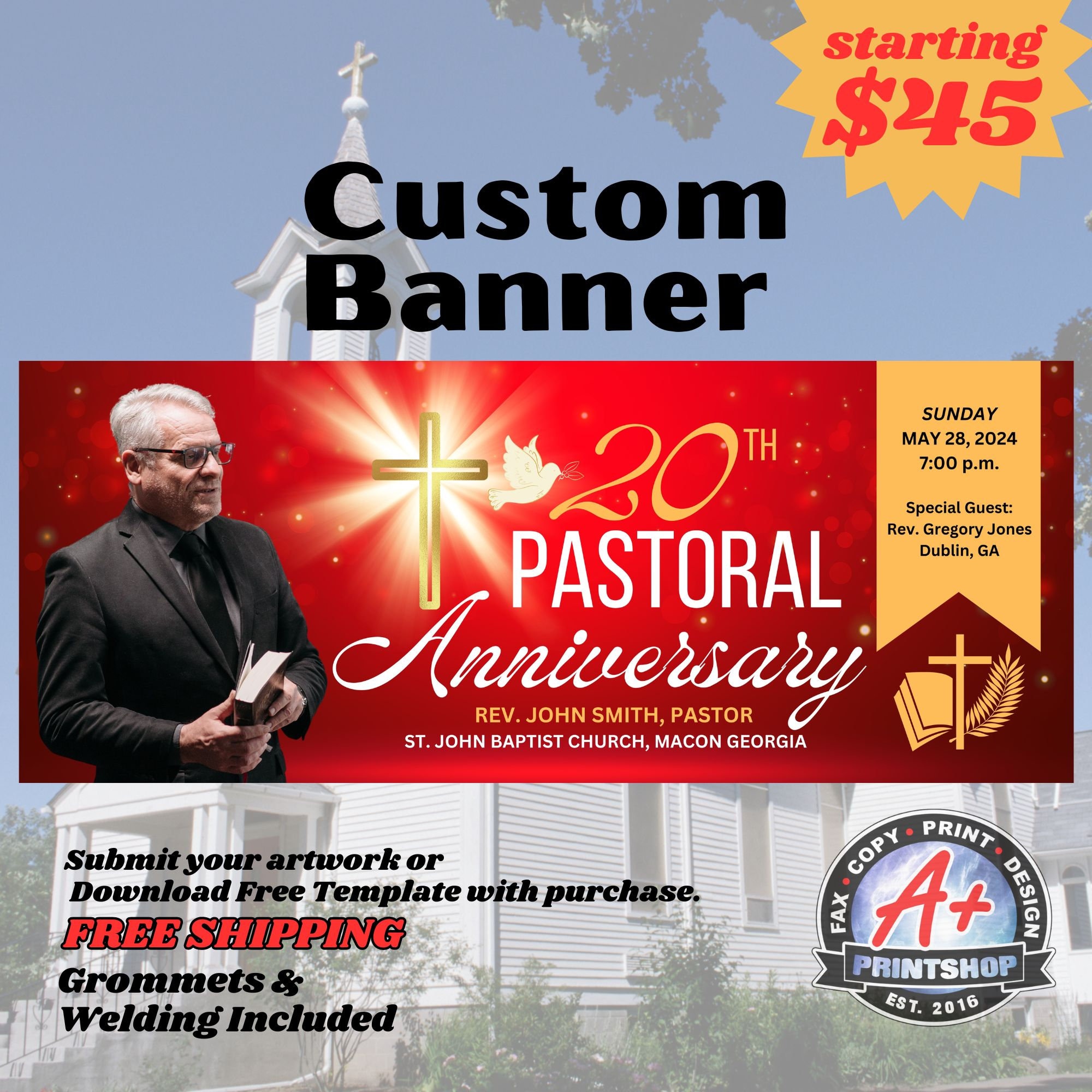 Pastoral Anniversary Banner, Custom Church Banner, Pastor's Anniversary ...