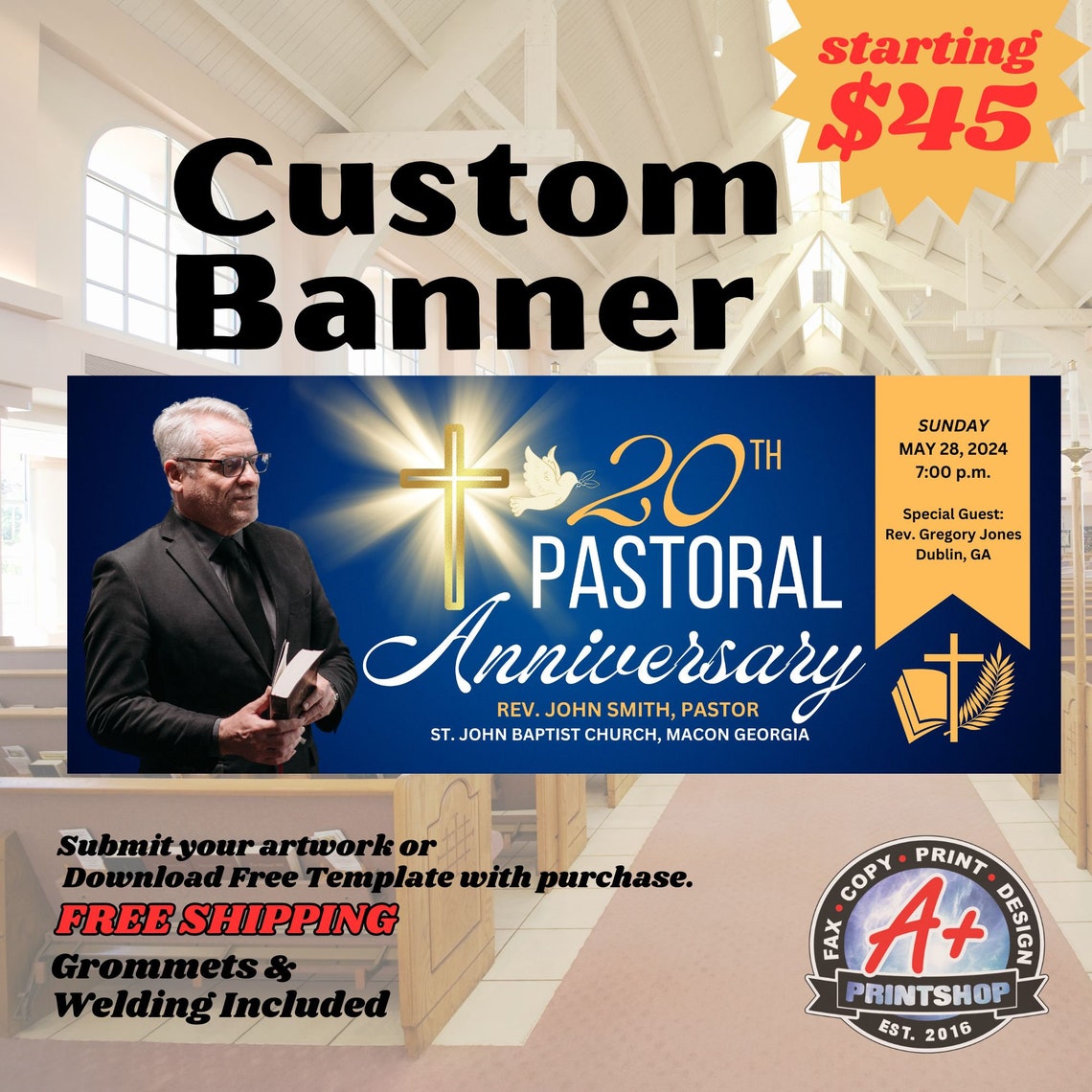 Pastoral Anniversary Banner, Custom Church Banner, Pastor's Anniversary ...
