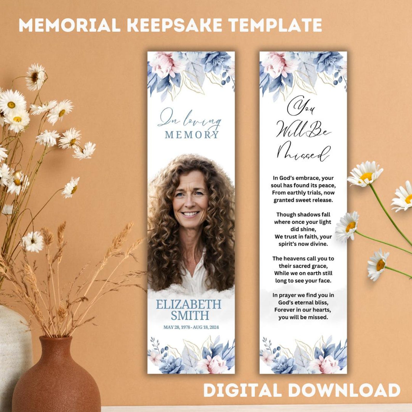 Editable Memorial Bookmark Template, Funeral Keepsake (canva, Digital ...