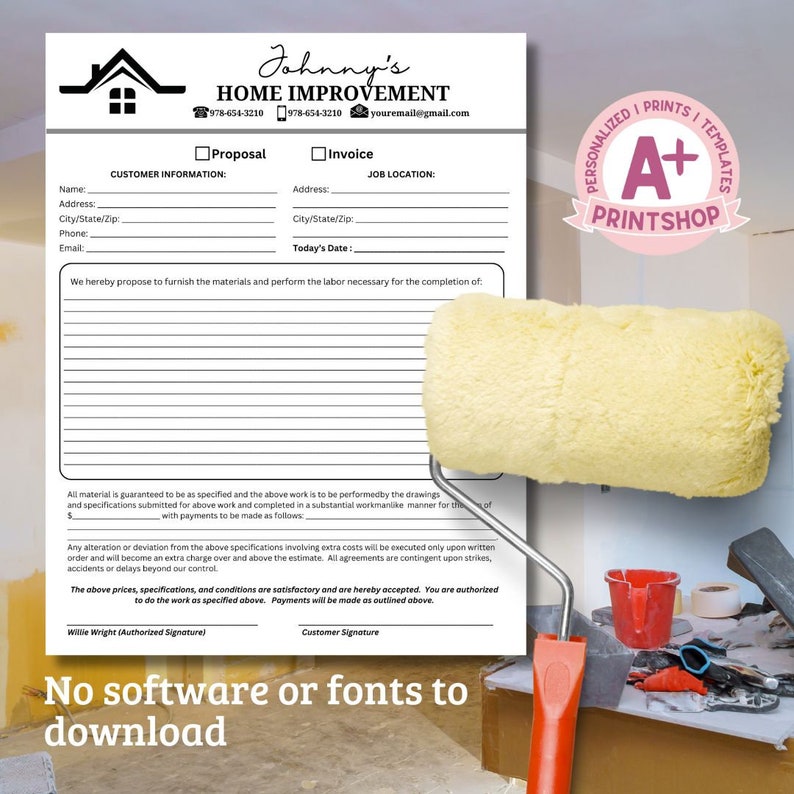 Editable Contractor Invoice Template, Home Improvement Business ...