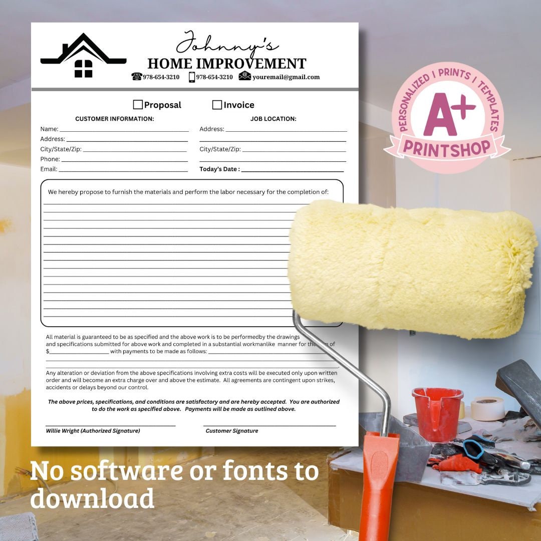 Editable Invoice Template for General Contractors, Handyman, or Home ...