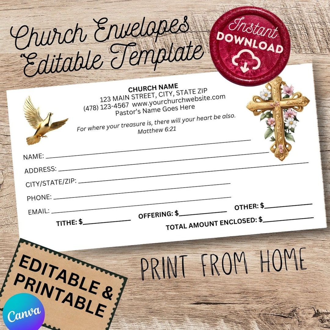 Church Envelopes Template, Edit and Print, Instant Download, Tithe ...