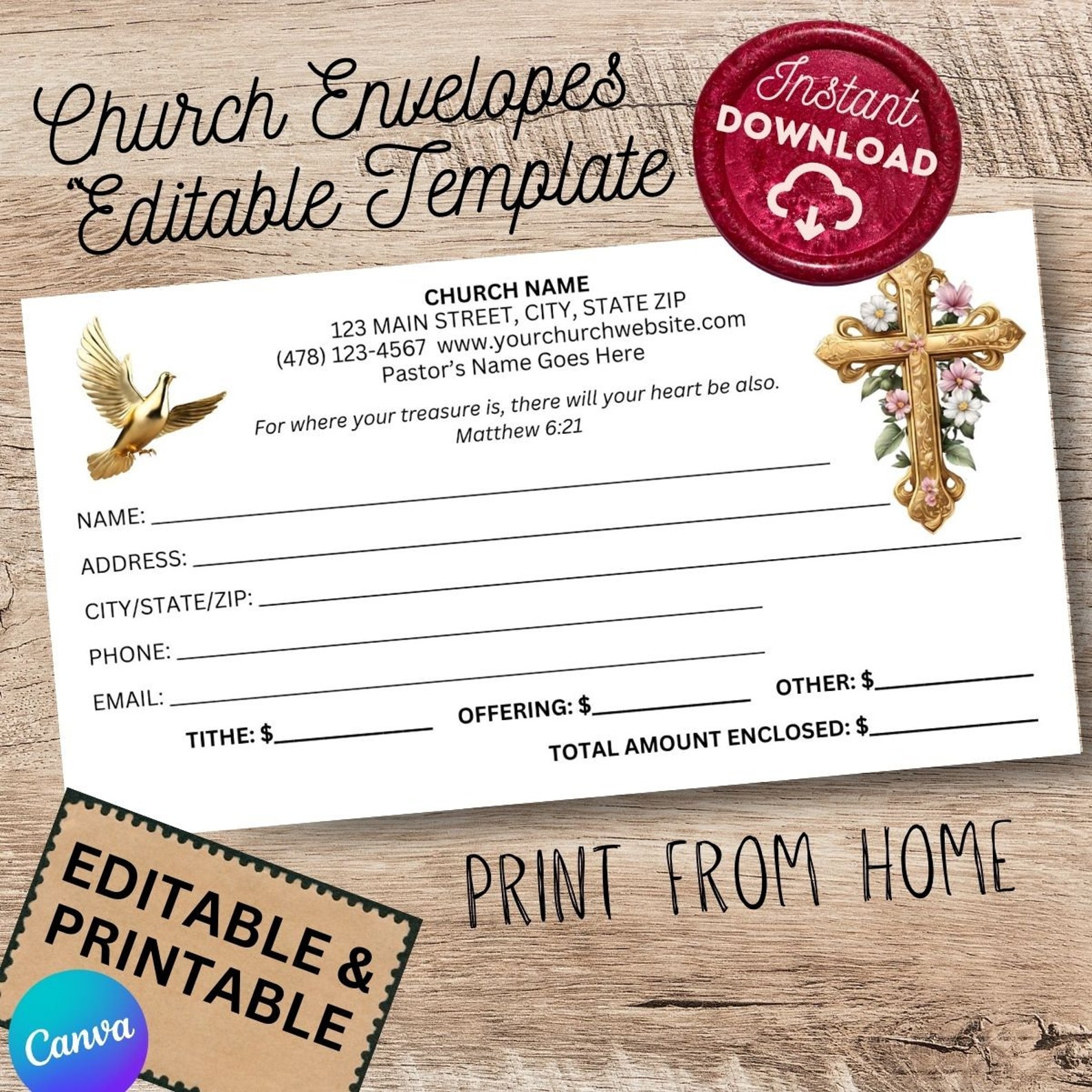 Church Envelopes Template, Edit and Print, Instant Download, Tithe ...