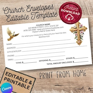 Church Envelopes Template, Edit and Print, Instant Download, Tithe ...
