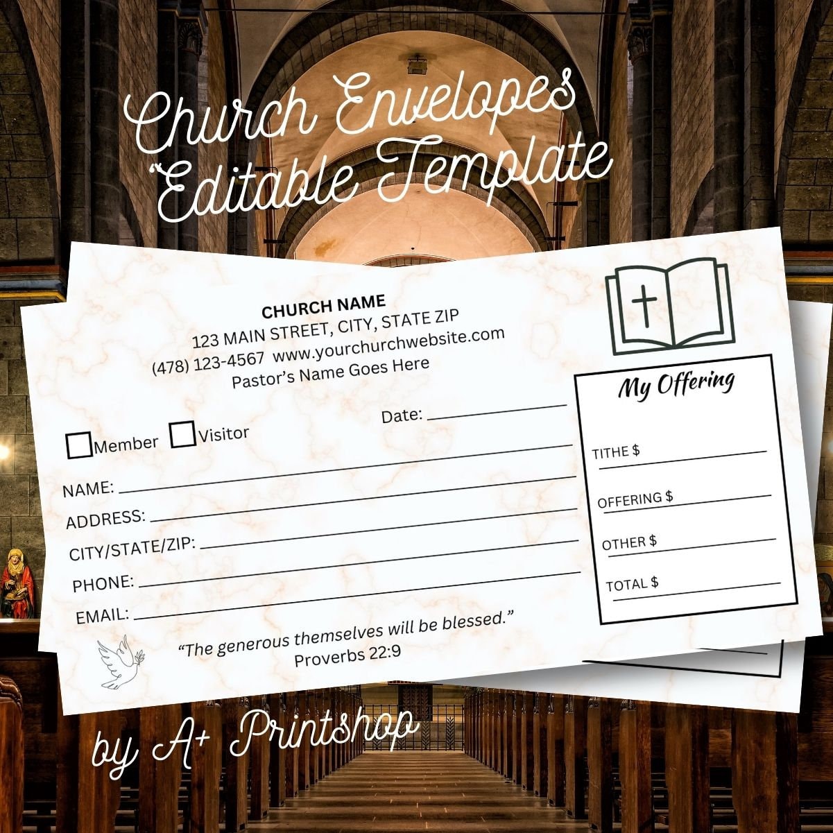 Tithe & Offering Envelopes, Editable, Printable, Template, Church ...