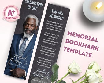 Memorial Bookmark Template, 2x8 Double Sided Design, Editable and ...